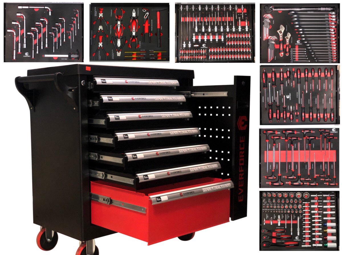 Шкаф с инструменти EVERFORCE със 7 чекмеджета и отделение за закачане на инструменти - HomeTools.bg